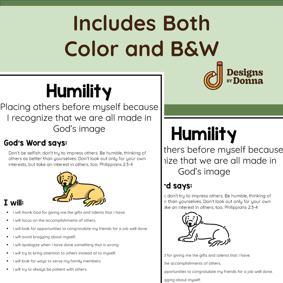 Humility Christian Character Traits Packet No Prep - Classful