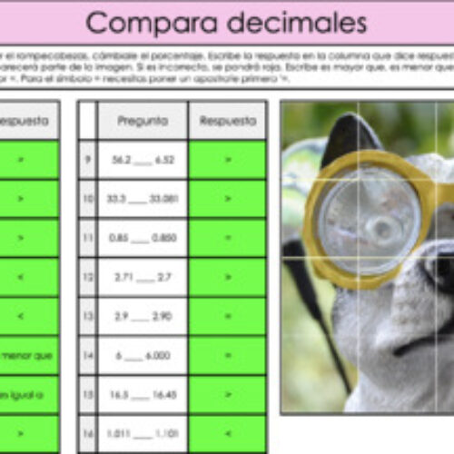 Comparar decimales rompecabezas misterioso - Classful