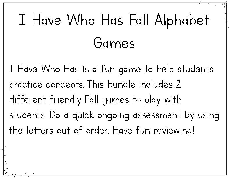 November + Fall Alphabet I Have Who Has Game - Kindergarten, VPK, 1st ...