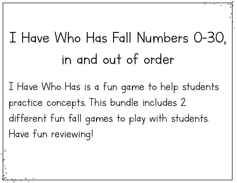 November + Fall Numbers I Have Who Has Game - Kindergarten, VPK, 1st ...