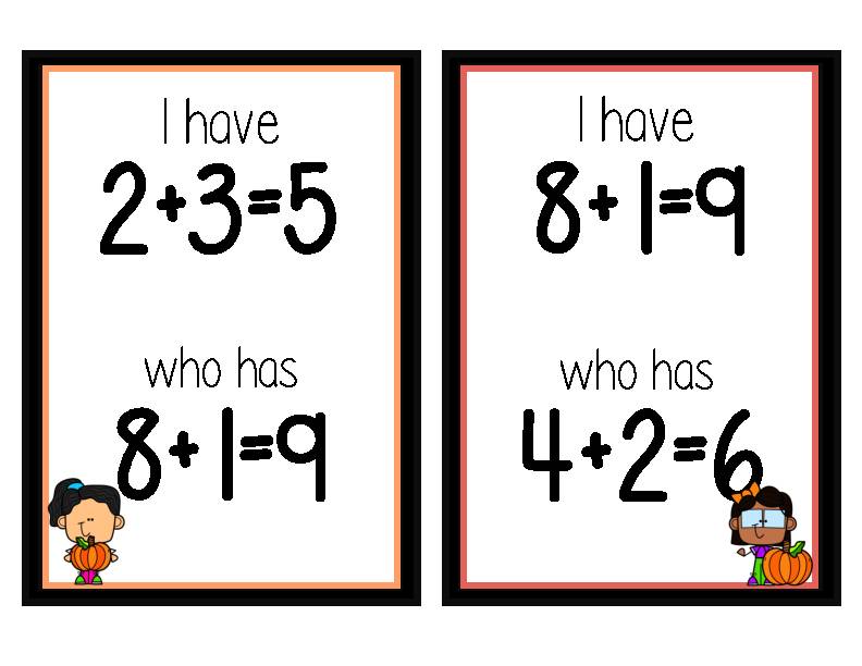 November + Fall Addition I Have Who Has Game - Kindergarten, VPK, 1st ...