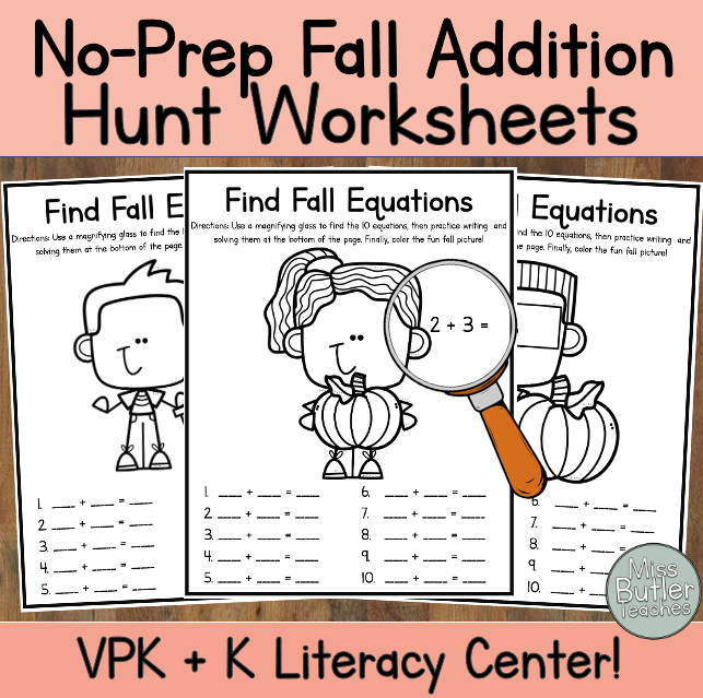NO PREP November Addition Hunt Literacy Center - Kindergarten, VPK, 1st ...