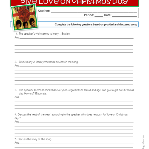 CHRISTMAS SONG ANALYSIS [ASSIGNMENTS & PROJECTS] [MIDDLE & HIGH SCHOOL ...