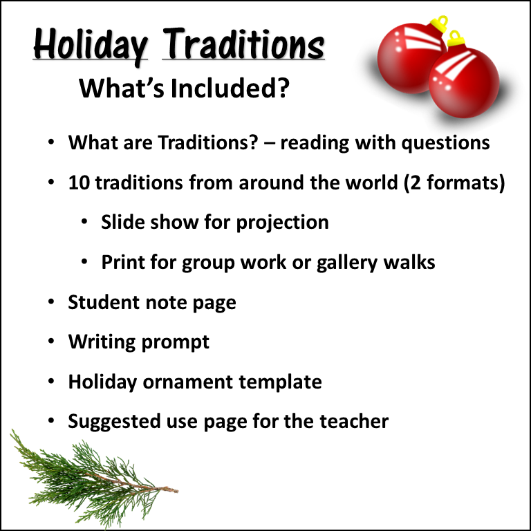 Holiday Traditions Reading and Writing Activity - Classful