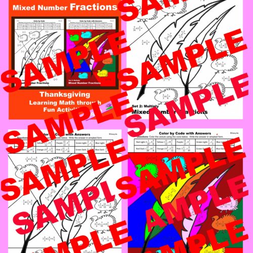 Thanksgiving Color by Code- Multiply Mixed Number Fractions - Classful