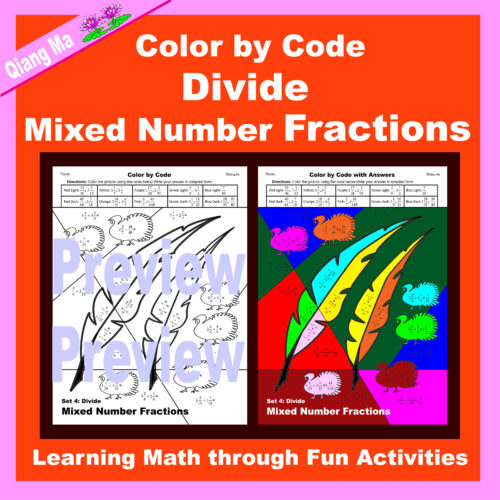 Thanksgiving Color by Code- Divide Mixed Number Fractions - Classful