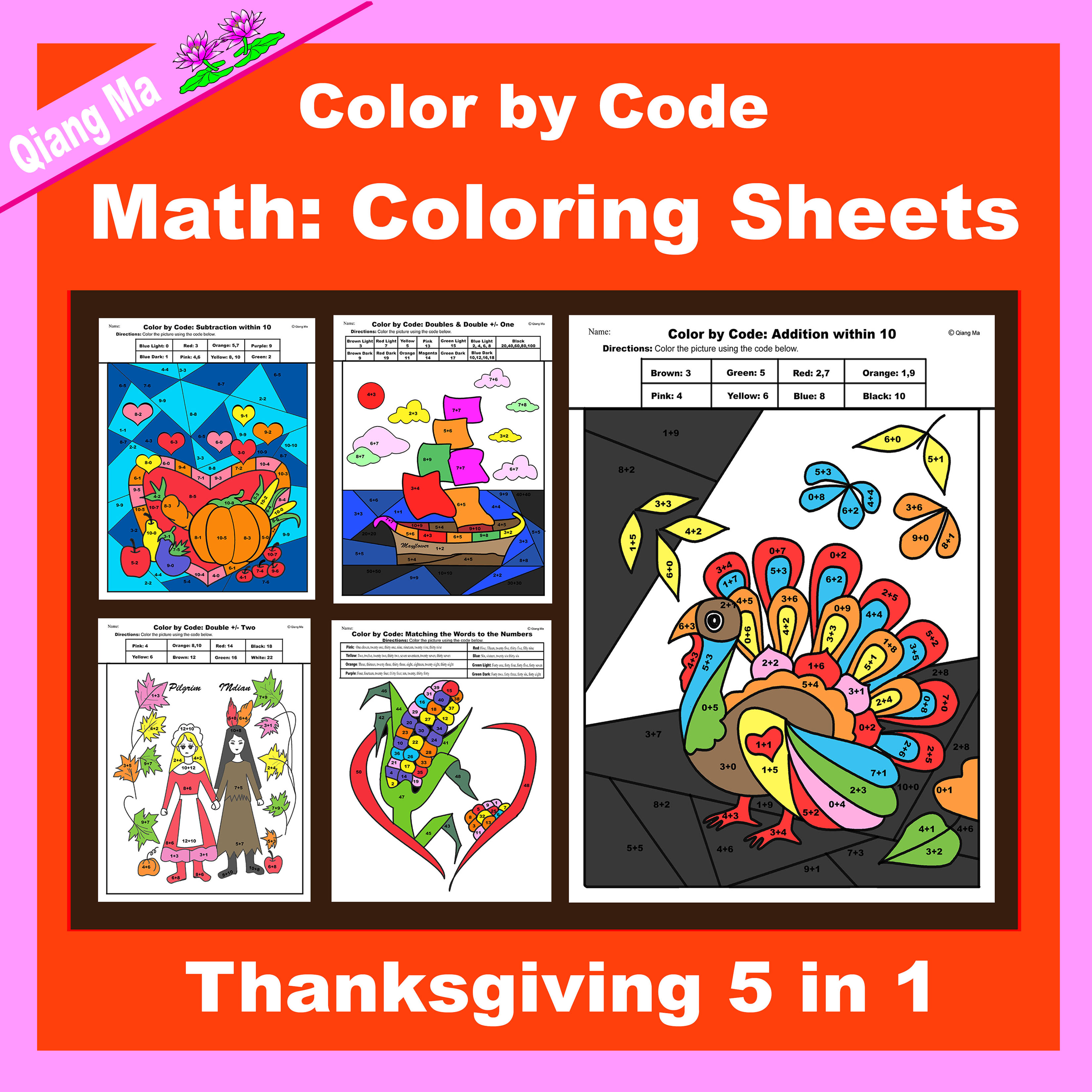 Math- Thanksgiving Coloring Sheets - Classful