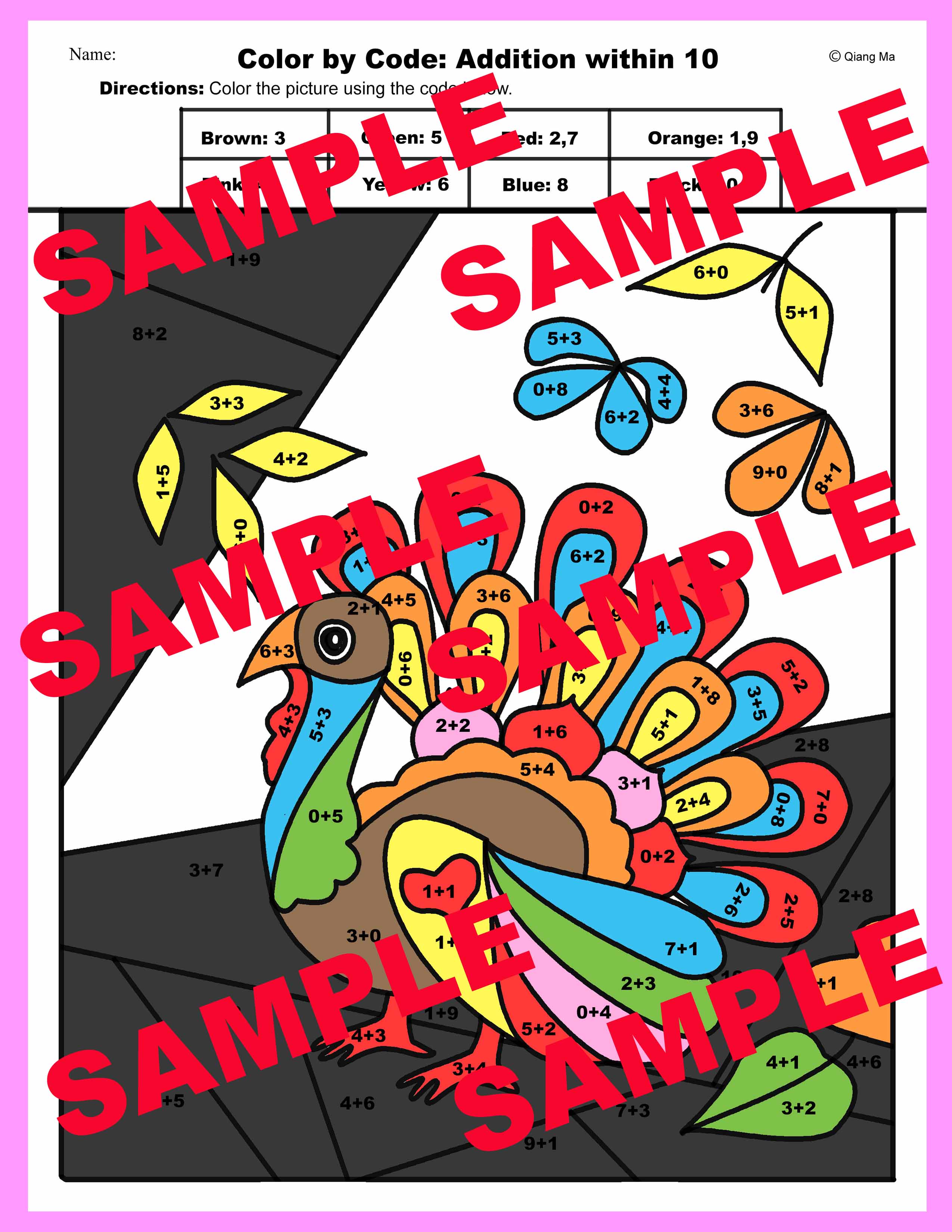 Math- Thanksgiving Coloring Sheets - Classful