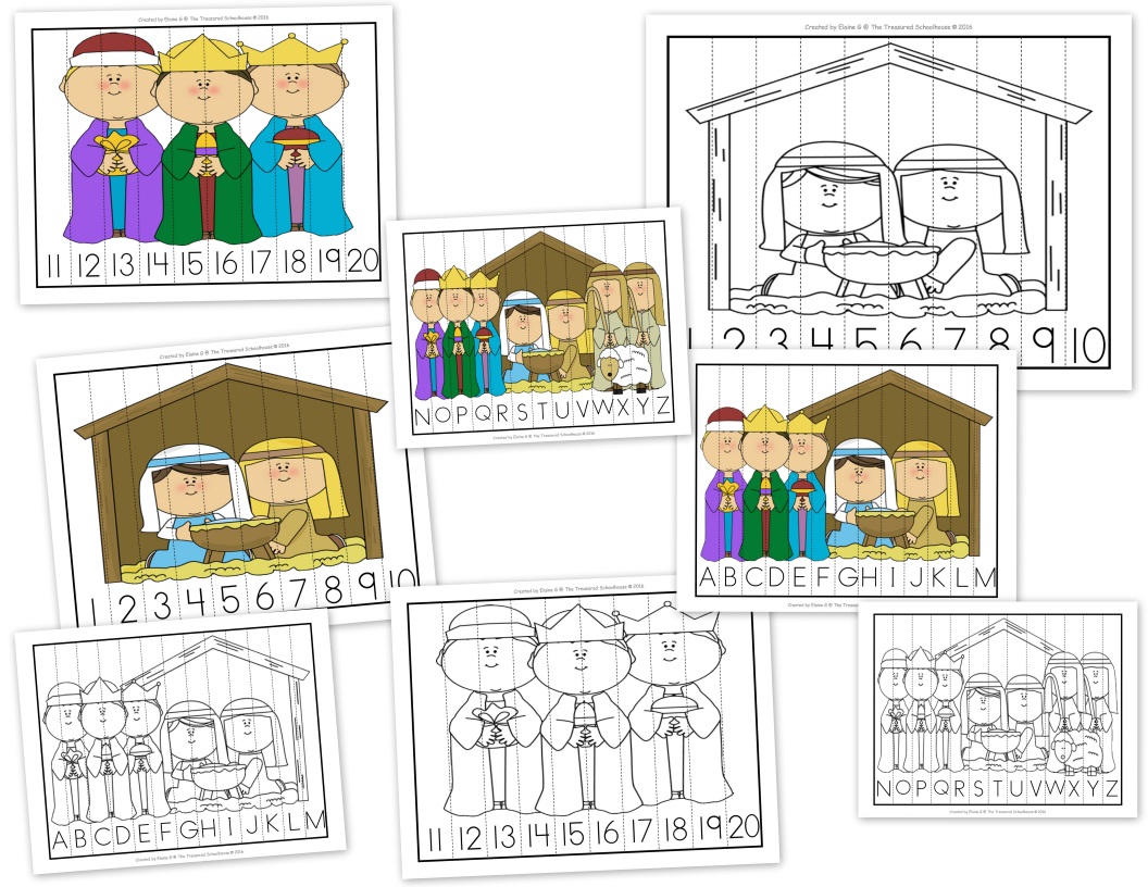 Nativity Strip Puzzles for Alphabet and Numbers - Classful