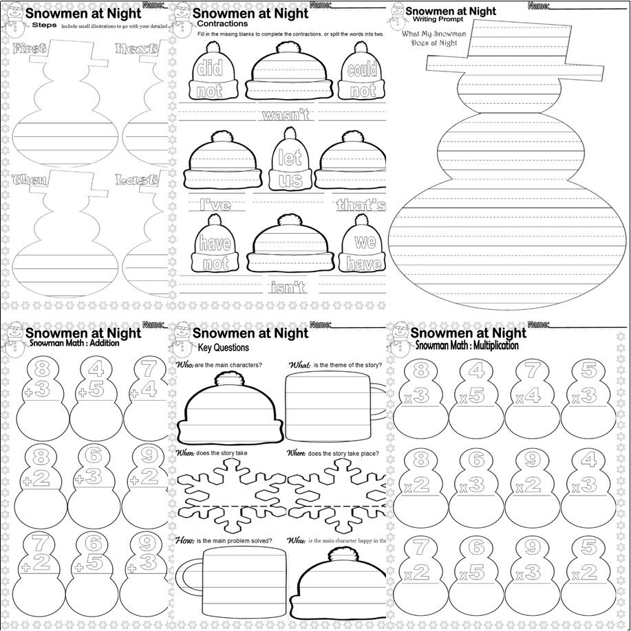 Snowmen at Night Winter Book Study Companion Reading Comprehension ...
