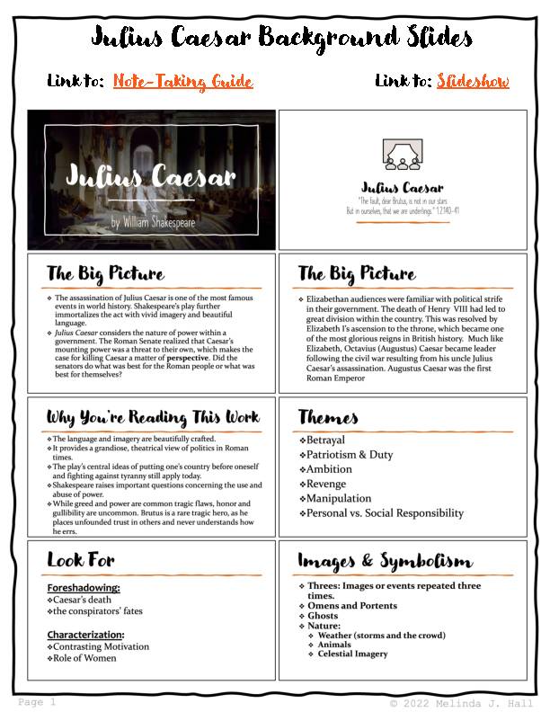 Julius Caesar & Tragedy Introduction - Background Notes & Note-Taking ...