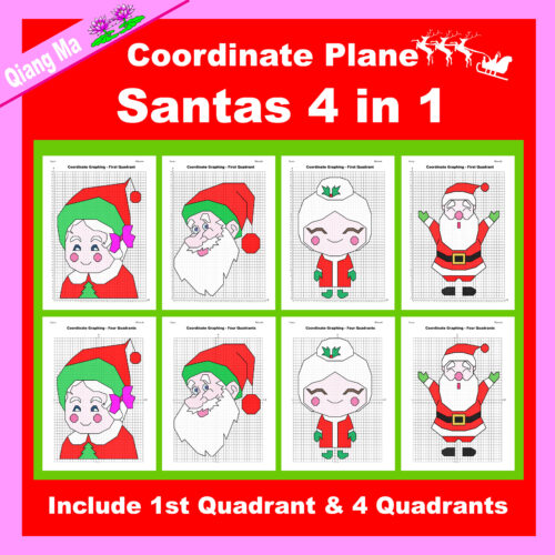 Christmas Coordinate Plane Graphing Picture- Santa Bundle 4 in 1 - Classful