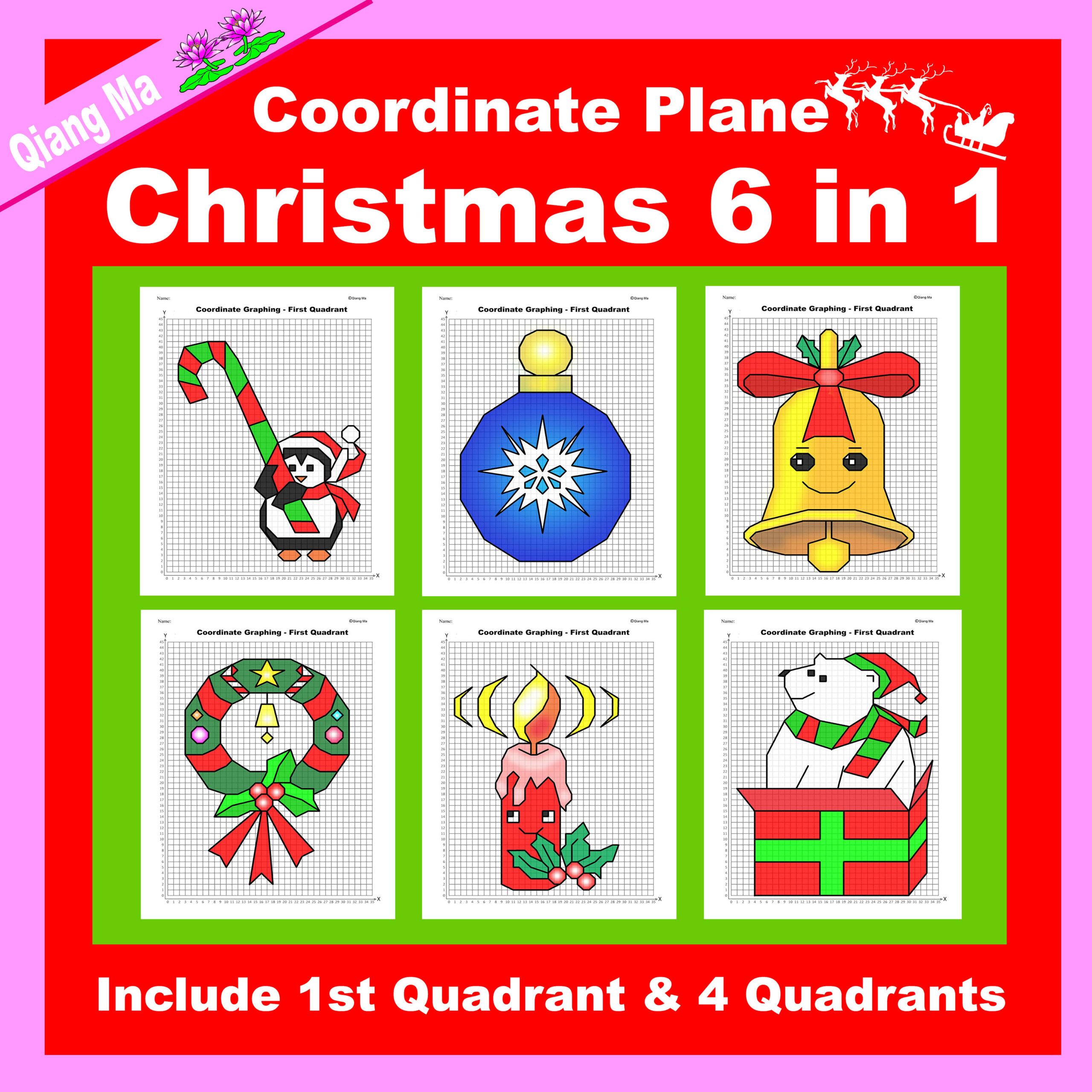 Christmas Coordinate Plane Graphing Picture- Christmas Bundle 6 in 1 ...