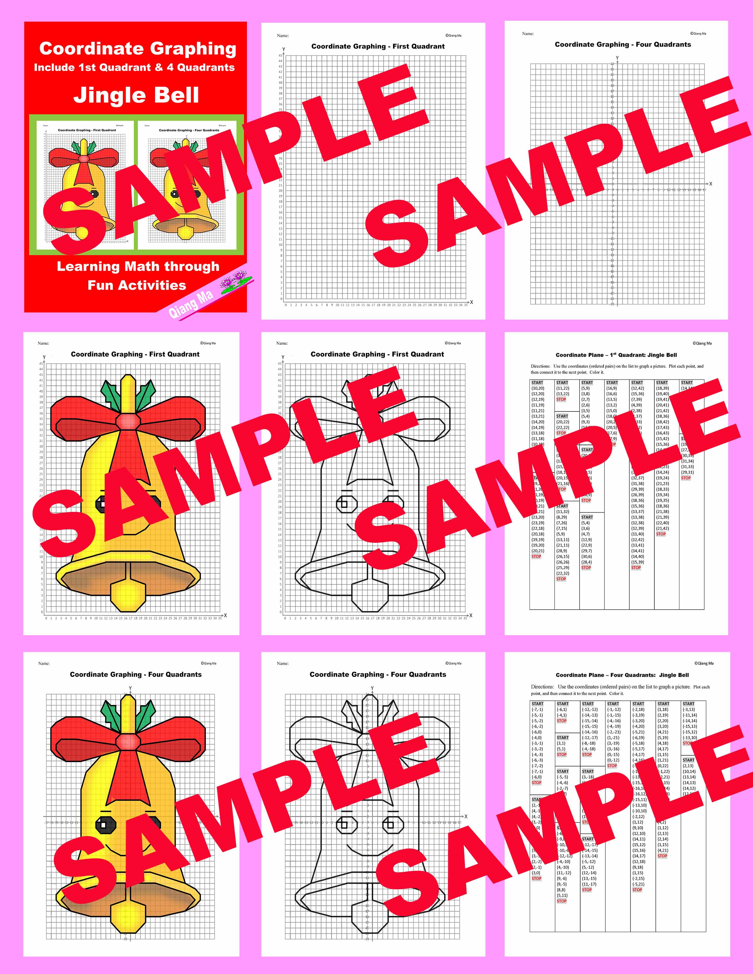Christmas Coordinate Plane Graphing Picture- Christmas Bundle 6 in 1 ...