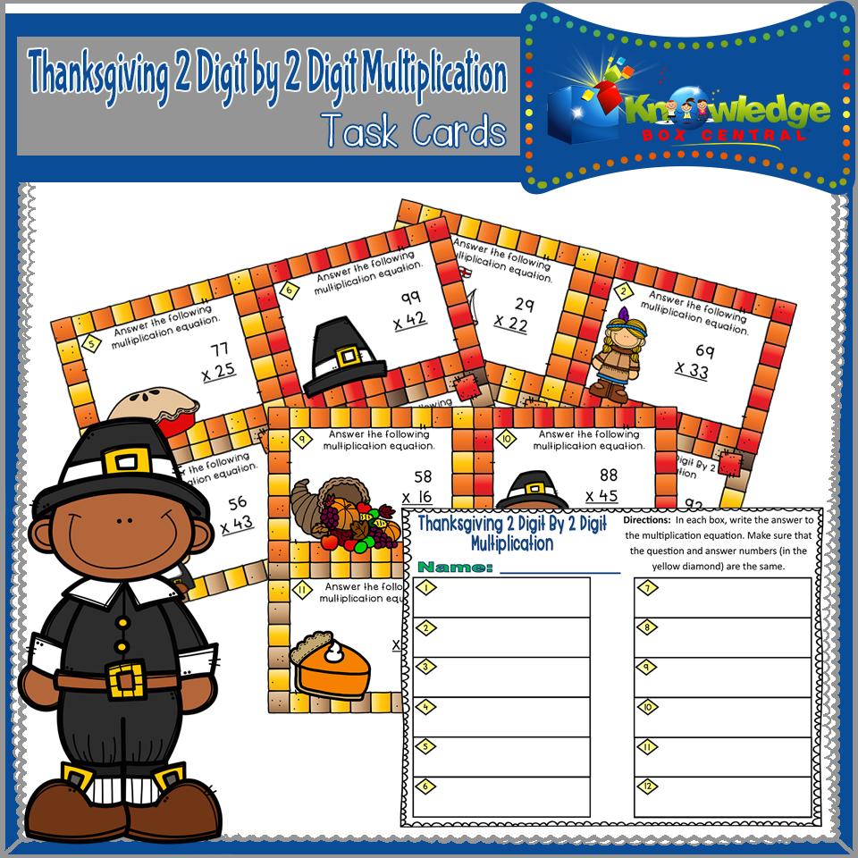 Thanksgiving 2 Digit By 2 Digit Multiplication Task Cards With Response ...