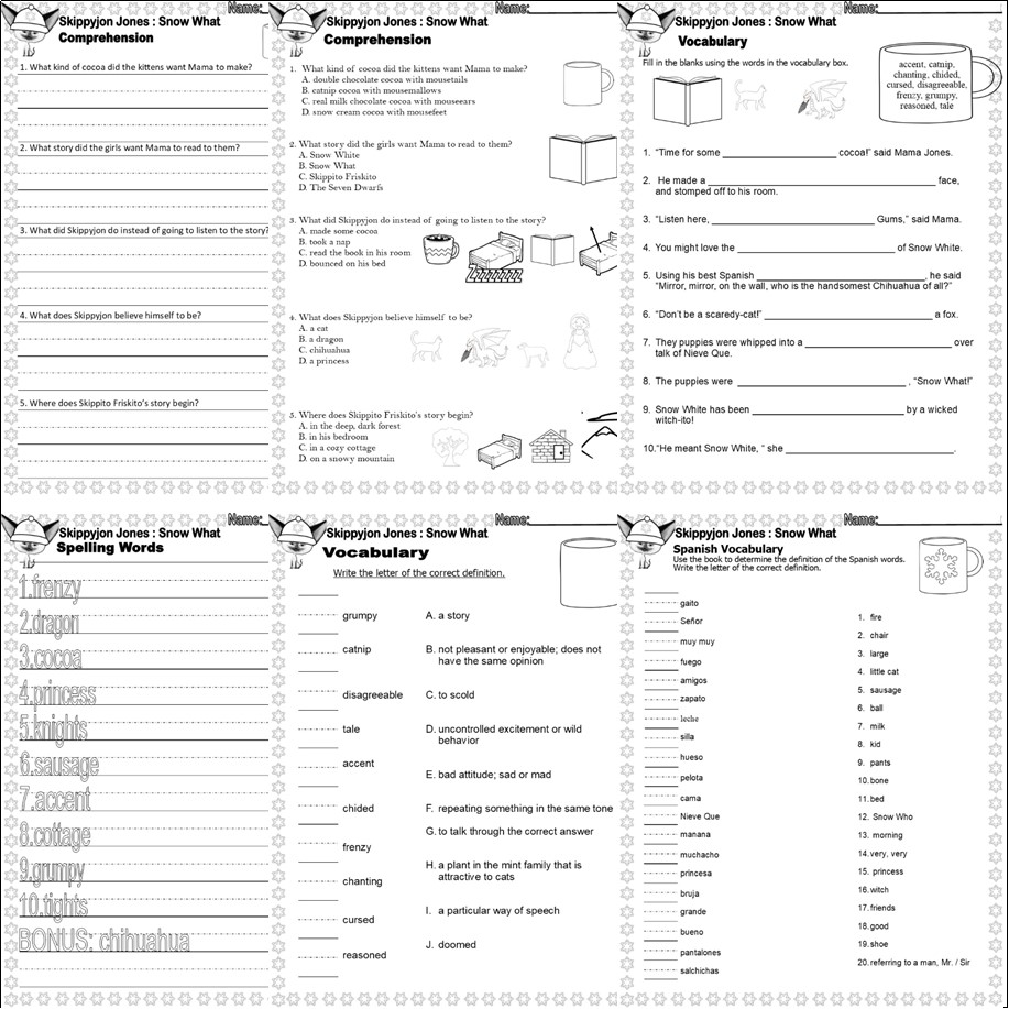 Skippyjon Jones Snow What Winter Book Study Companion Reading ...