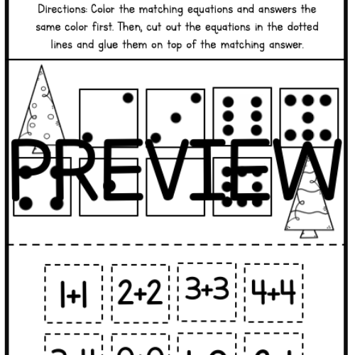 December Kindergarten Worksheets - Cut Glue and Match Addition Center ...