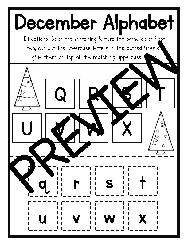 December Kindergarten Worksheets - Cut Glue and Match Alphabet Center ...
