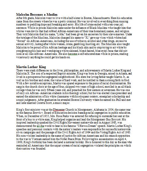 Martin Luther King & Malcolm X on Violence and Integration packet ...