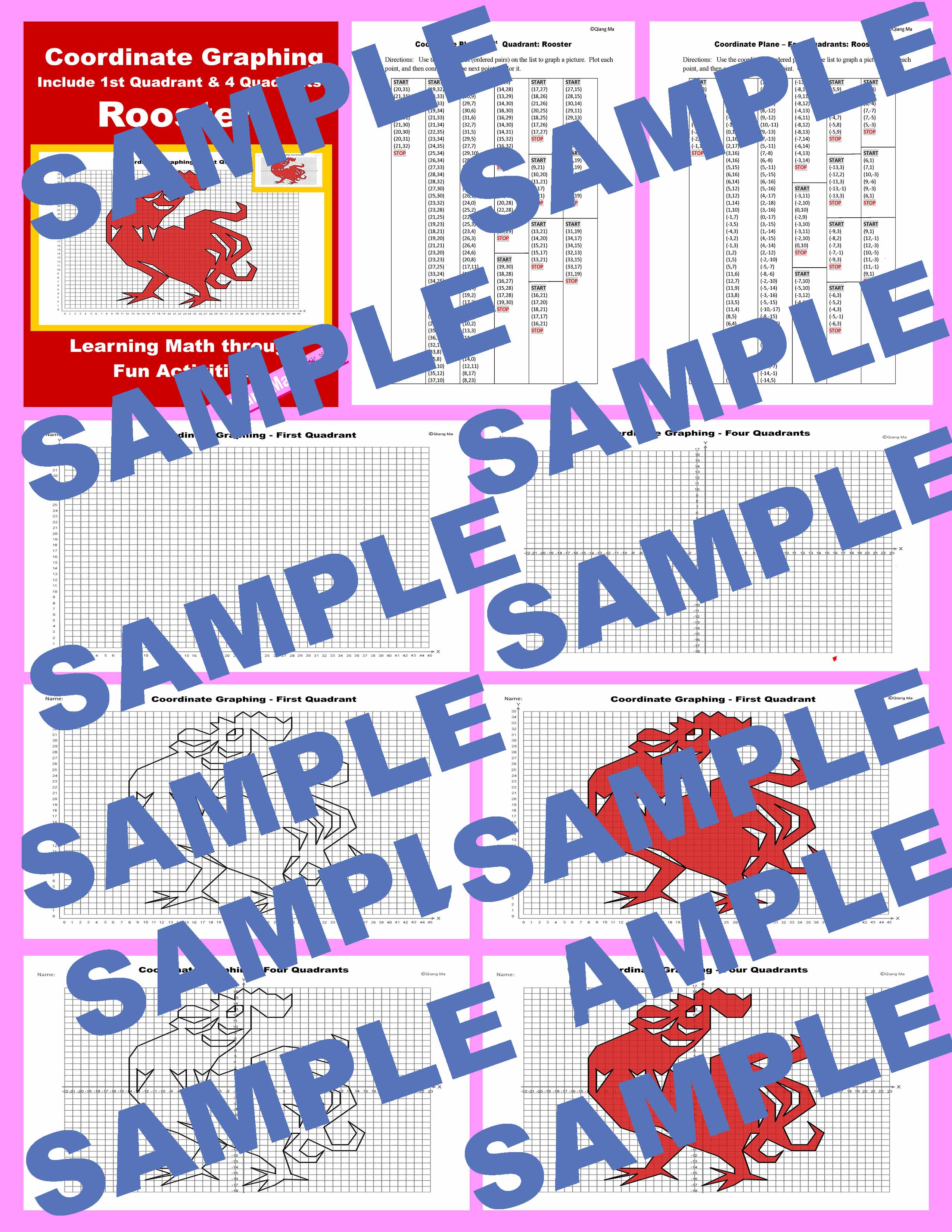 Chinese New Year Coordinate Plane Graphing Picture- Zodiac Rooster ...