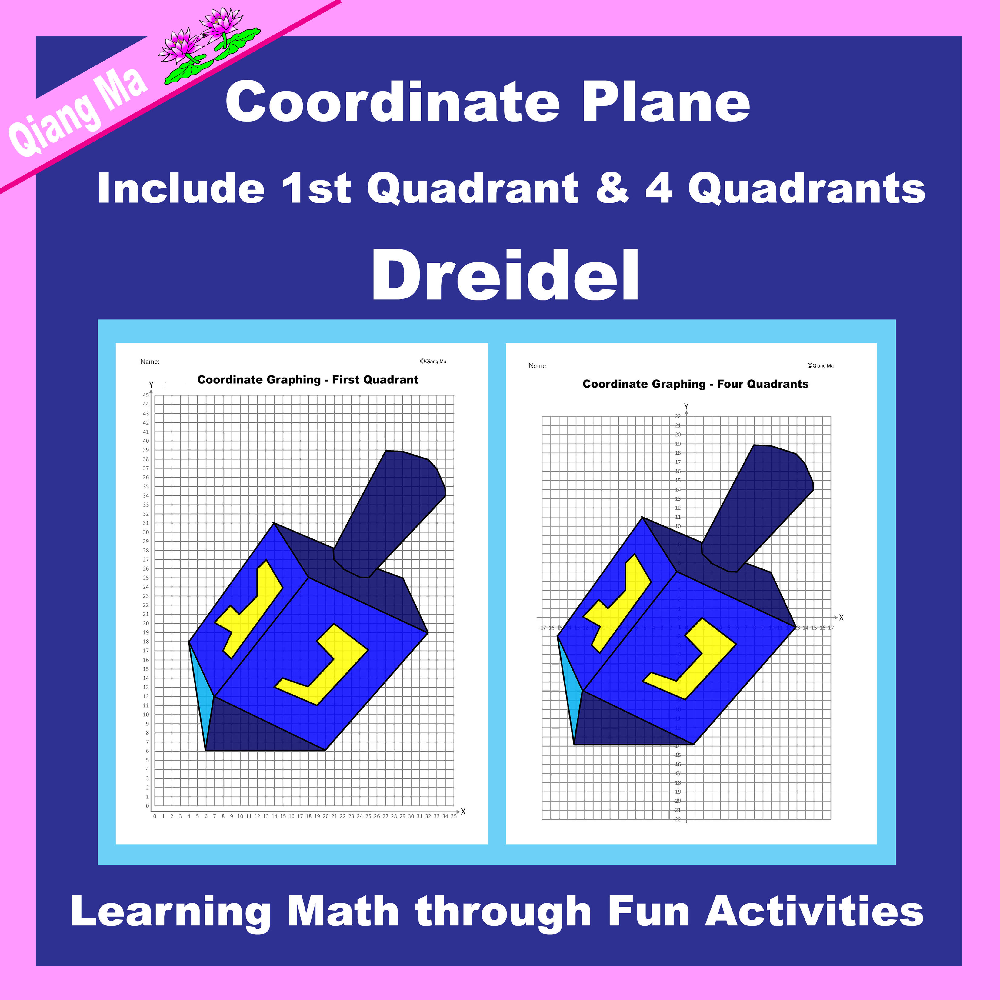 Hanukkah Coordinate Plane Graphing Picture- Dreidel - Classful