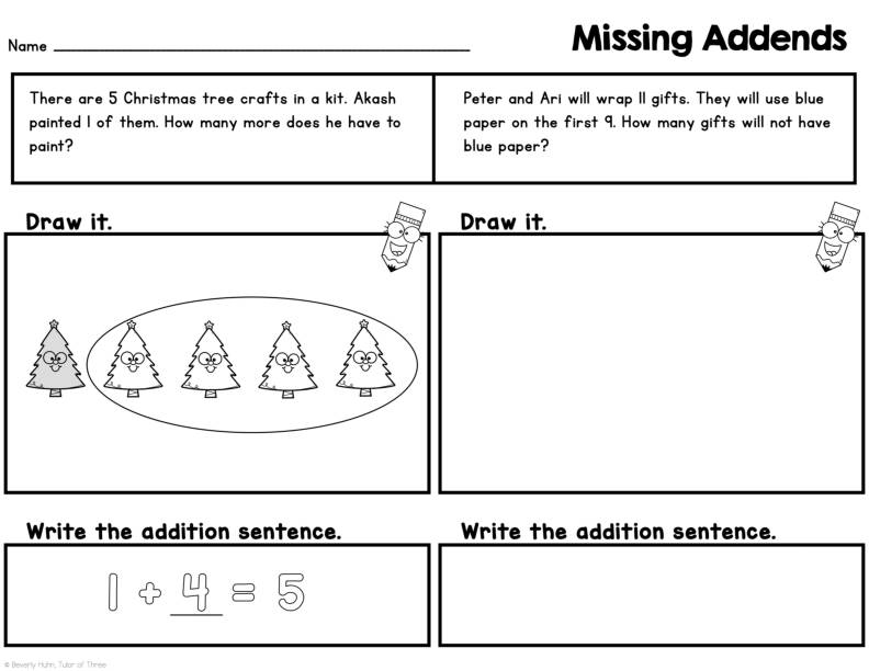 Christmas Holiday Missing Addends Word Problems Math Task Cards - Classful