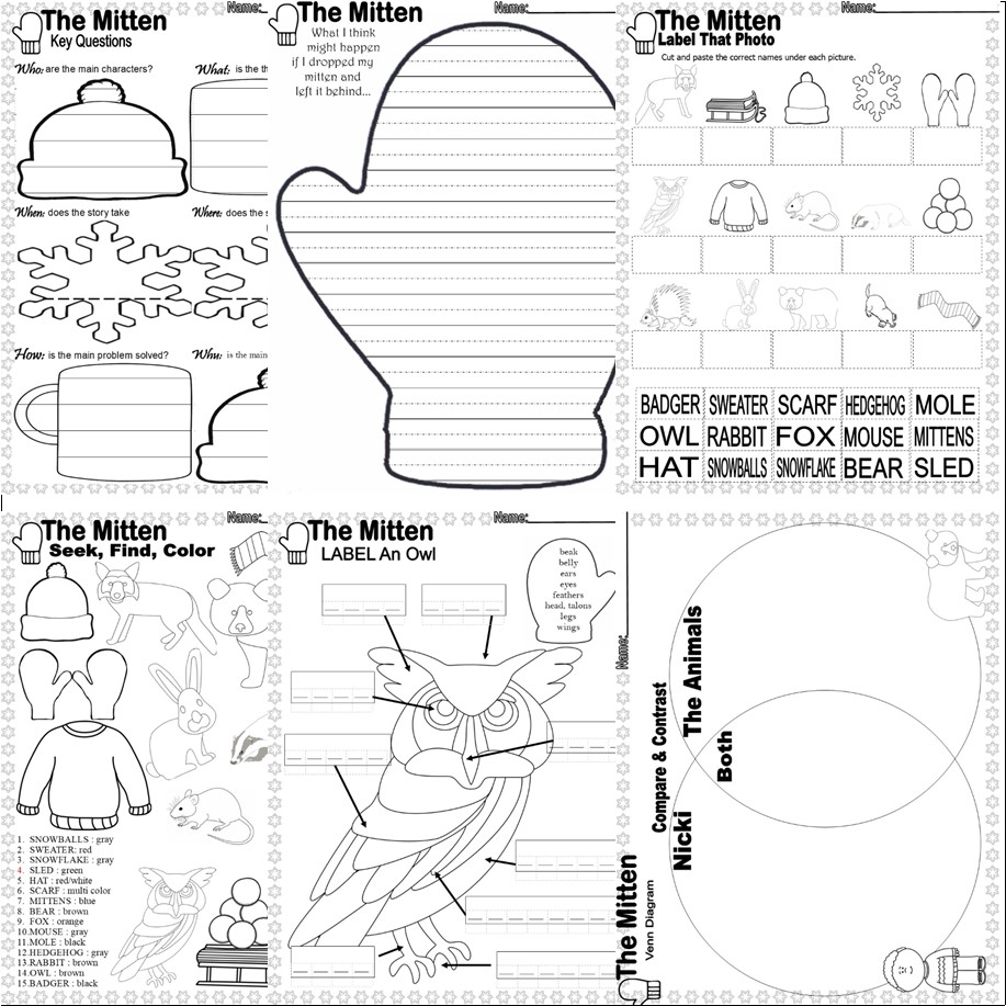 The Mitten Jan Brett Winter Reading Comprehension Book Study Companion ...