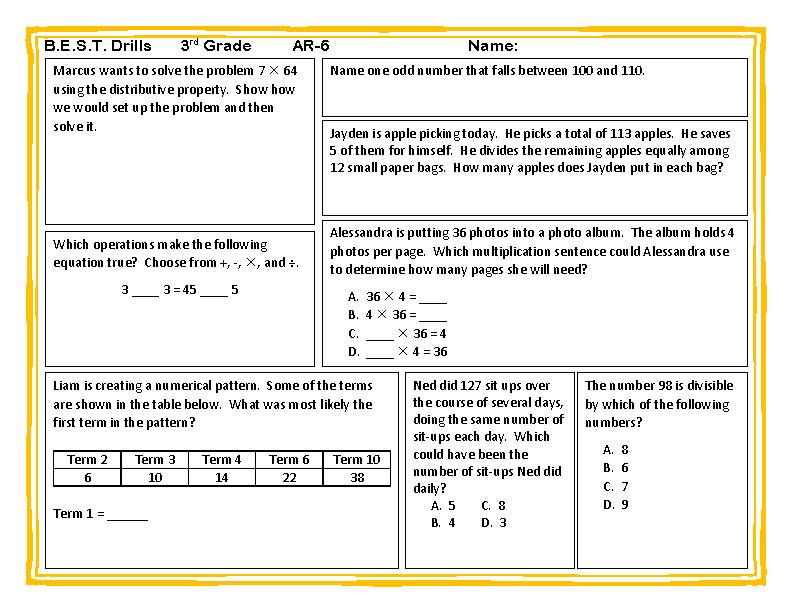 3rd Grade Math F.A.S.T. Prep- Florida B.E.S.T. Standards Review - 10 ...