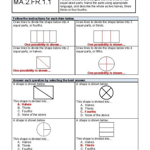Florida BEST 2nd Grade Math- FR (Fractions) Progress Monitoring Prep ...