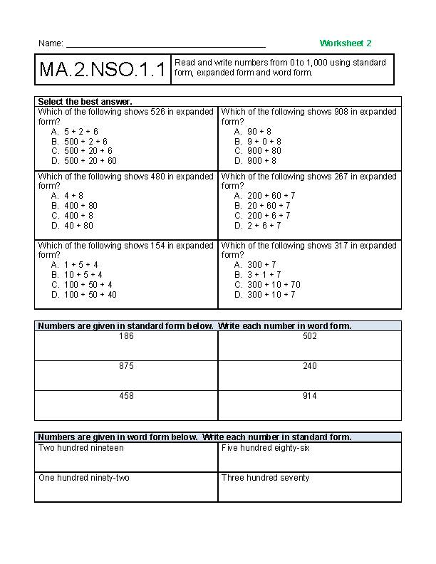 Florida BEST 2nd Grade Math- NSO (Number Sense) Progress Monitoring ...