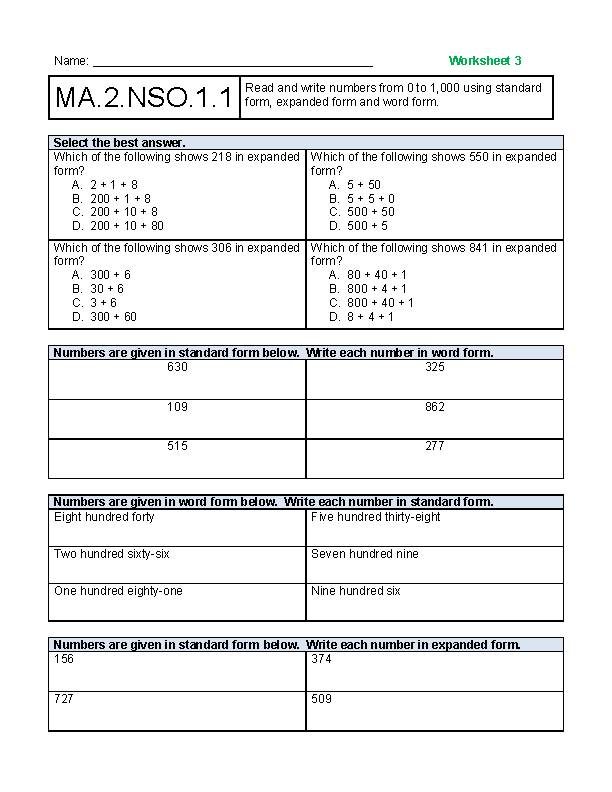 Florida BEST 2nd Grade Math- NSO (Number Sense) Progress Monitoring ...
