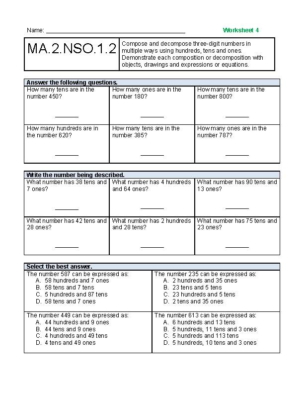 Florida BEST 2nd Grade Math- NSO (Number Sense) Progress Monitoring ...