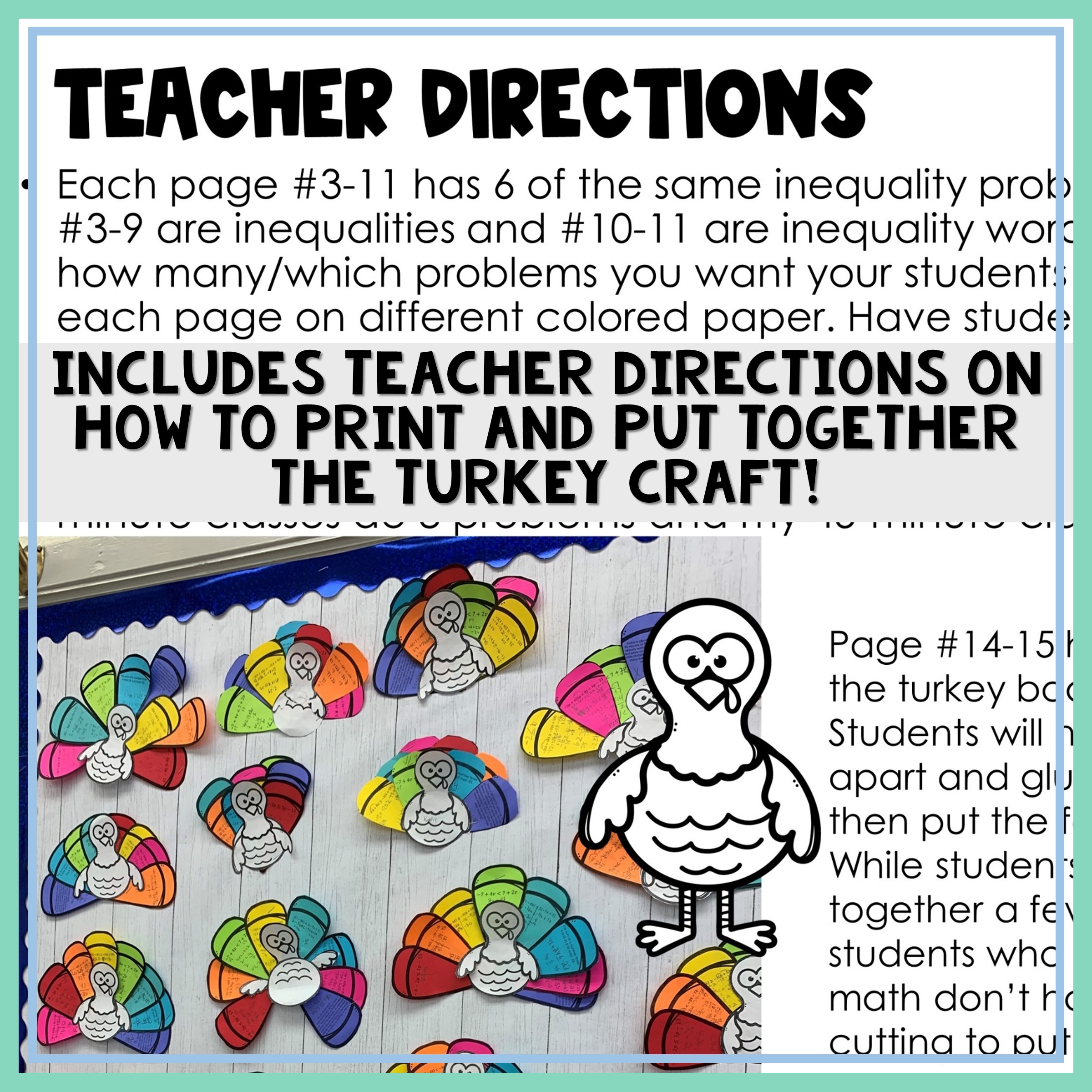 Solving Multi-Step Inequalities Turkey Craft - Classful