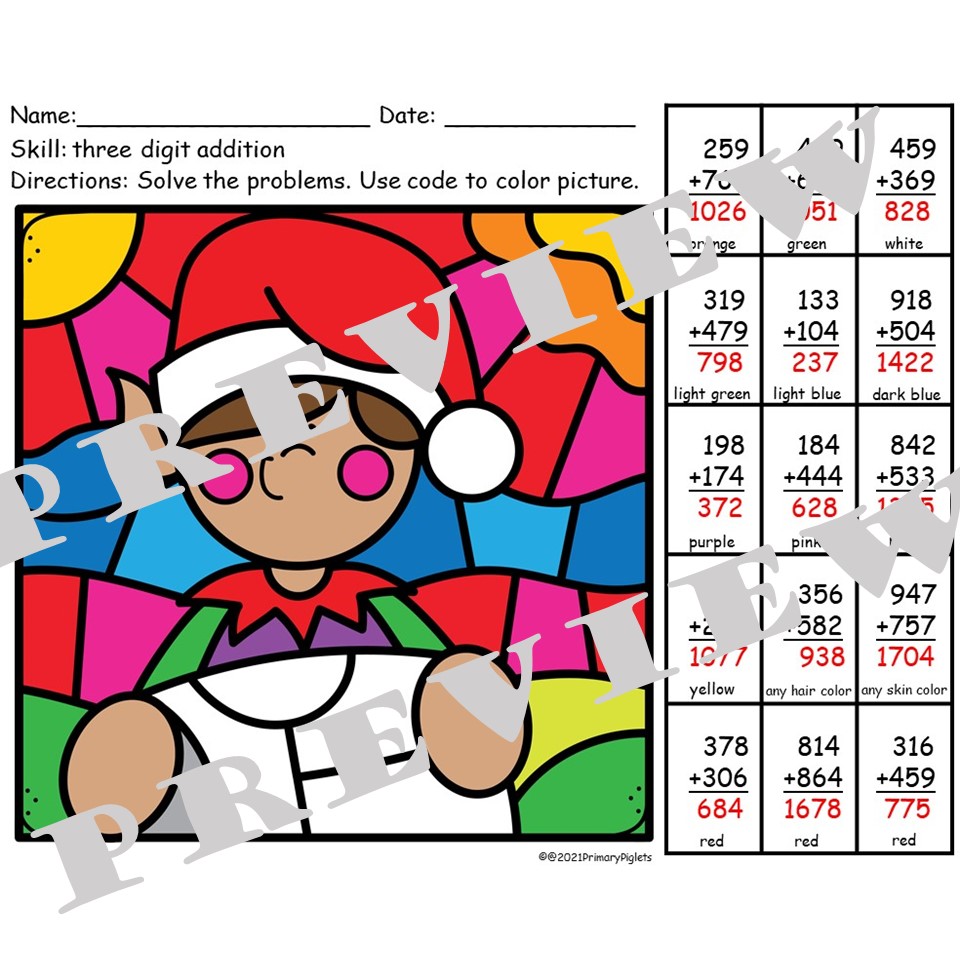 Christmas Math Coloring Pages 3 Digit Addition with Regrouping Color by ...