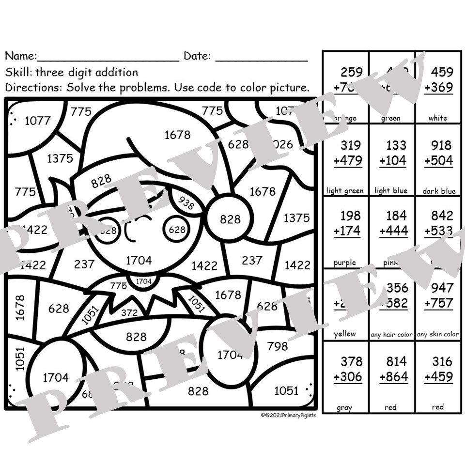 Christmas Math Coloring Pages 3 Digit Addition with Regrouping Color by ...