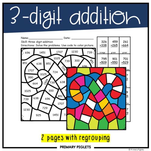 Christmas Math Coloring Pages 2 Digit & 3 Digit Addition with ...