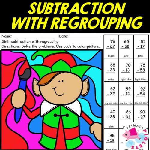 Christmas Math Coloring Pages 2 Digit Subtraction with Regrouping Color ...