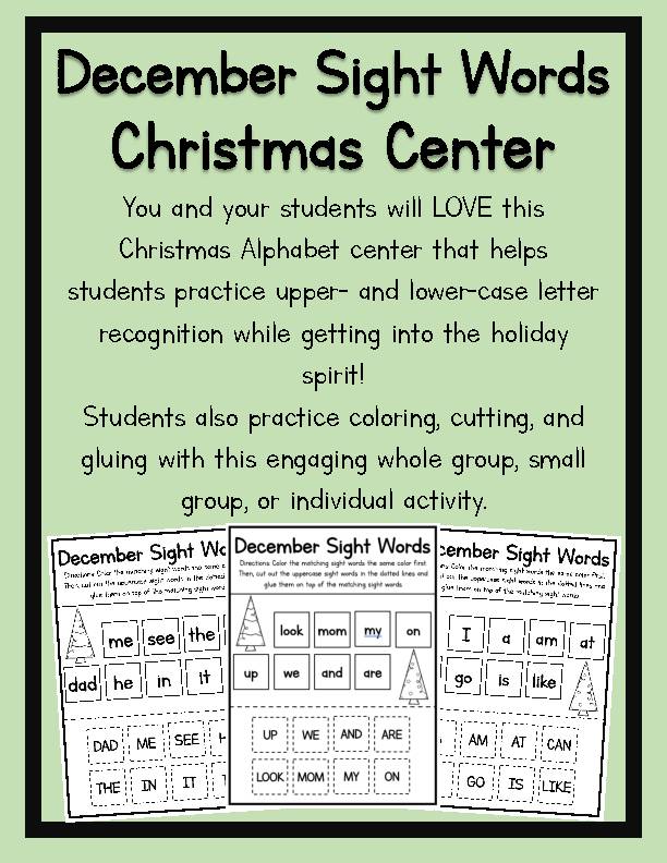December Kindergarten Worksheets - Cut Glue and Match Sight Words ...