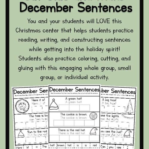 December Kindergarten Worksheets - Cut Glue and Match Sentences Center ...
