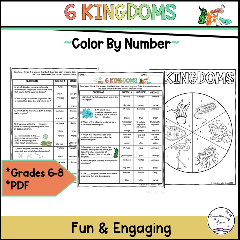 6 Kingdoms Color-By-Number Worksheet - Classful