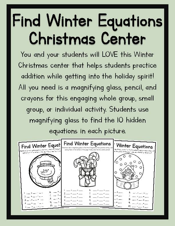 December Kindergarten Worksheets - Find Winter Addition Equations Math ...