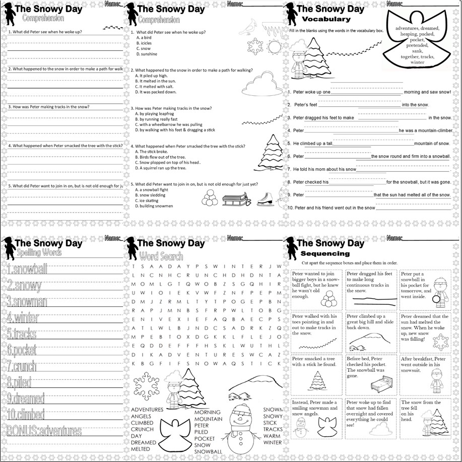 The Snowy Day Winter Reading Comprehension Book Study Companion ...