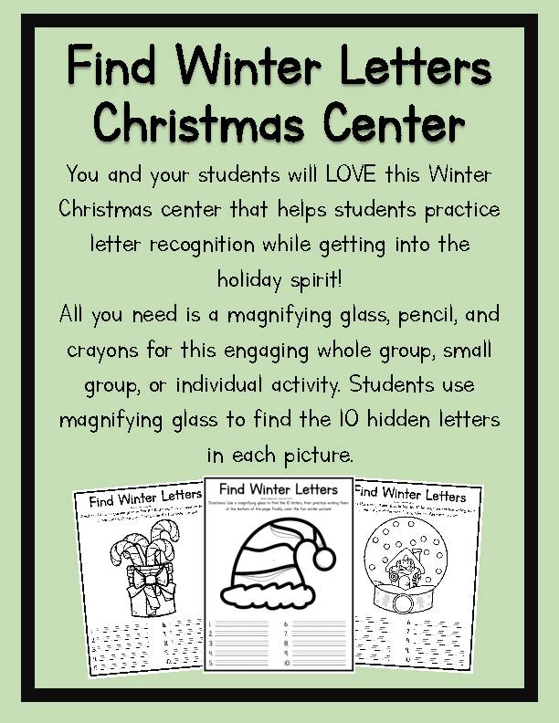 December Kindergarten Worksheets - Find Winter Alphabet Center - Classful