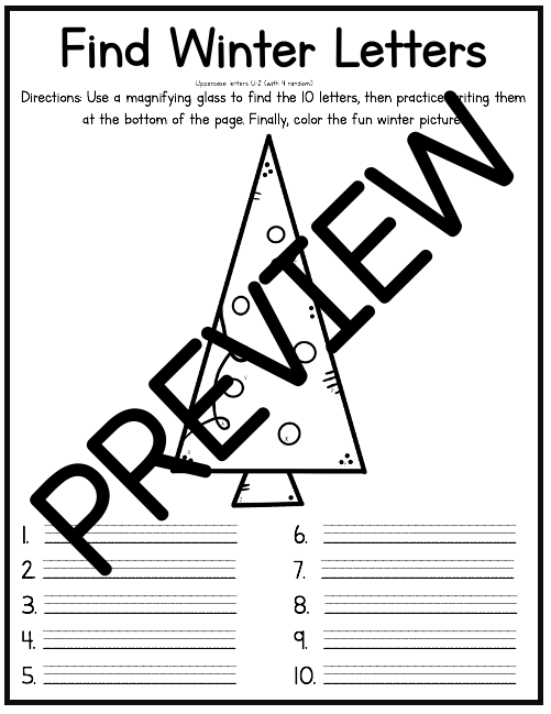 December Kindergarten Worksheets - Find Winter Alphabet Center - Classful