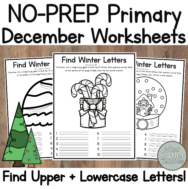 December Kindergarten Worksheets - Find Winter Alphabet Center - Classful