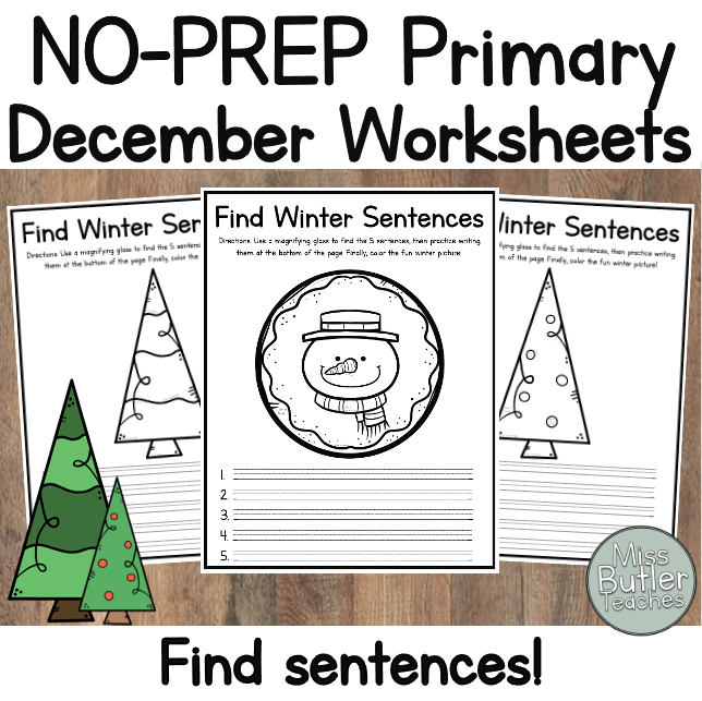 December Kindergarten Worksheets - Find Winter Sentences Center - Classful