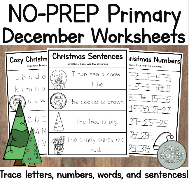 NO PREP December Winter Tracing Worksheets - VPK + Kindergarten - Classful
