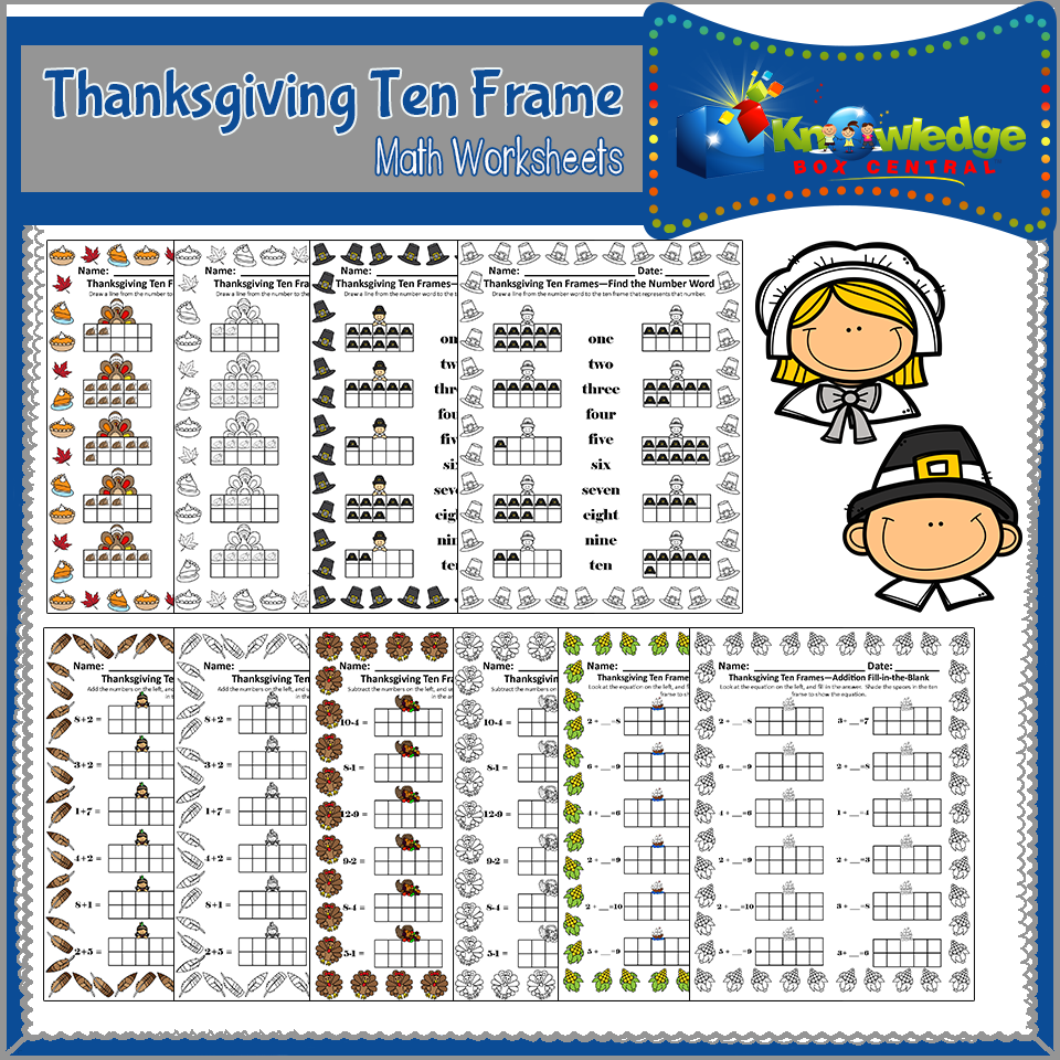 Thanksgiving Ten Frame Math Worksheets - Classful