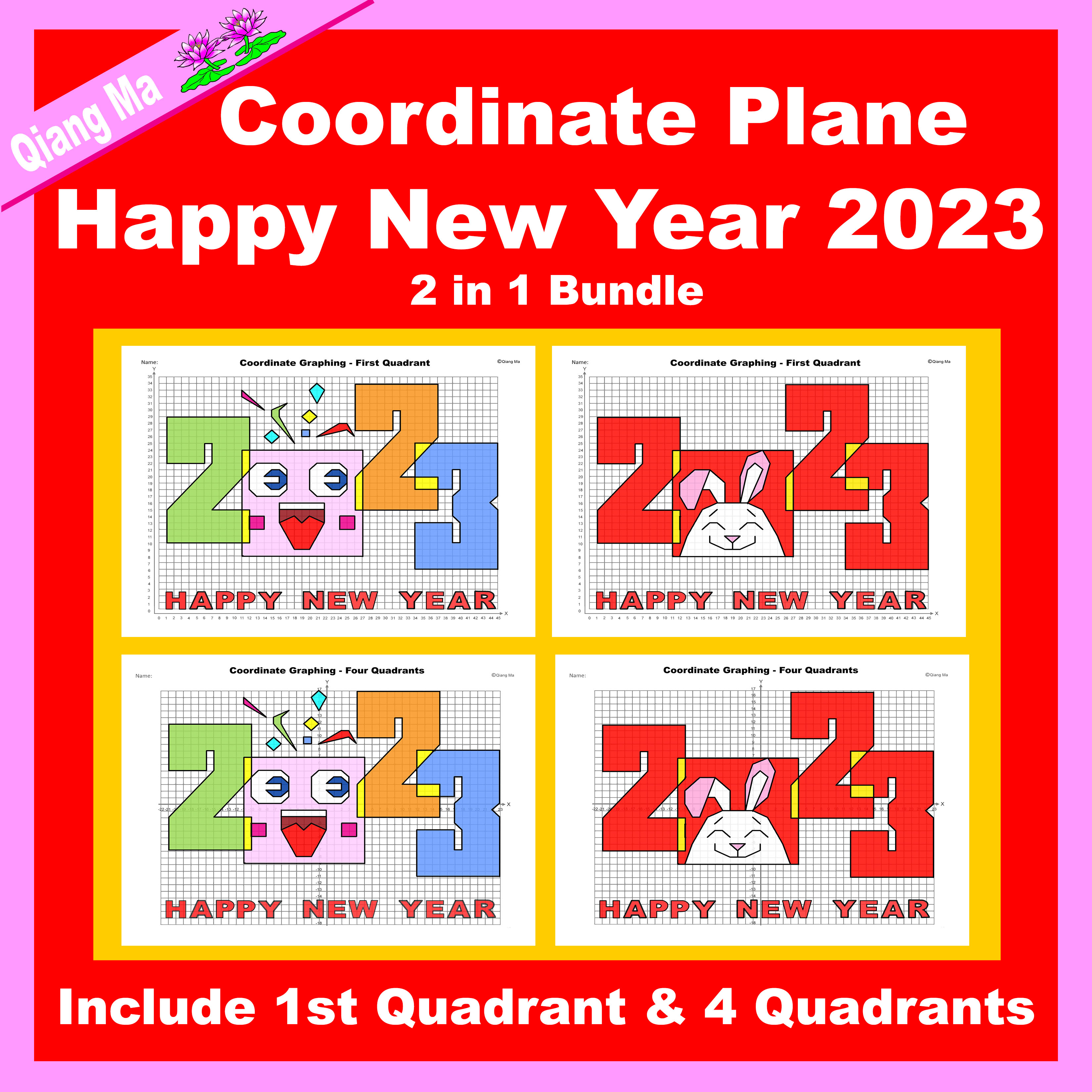 Happy New Year Coordinate Graphing Picture- 2023 2 in 1 Bundle - Classful