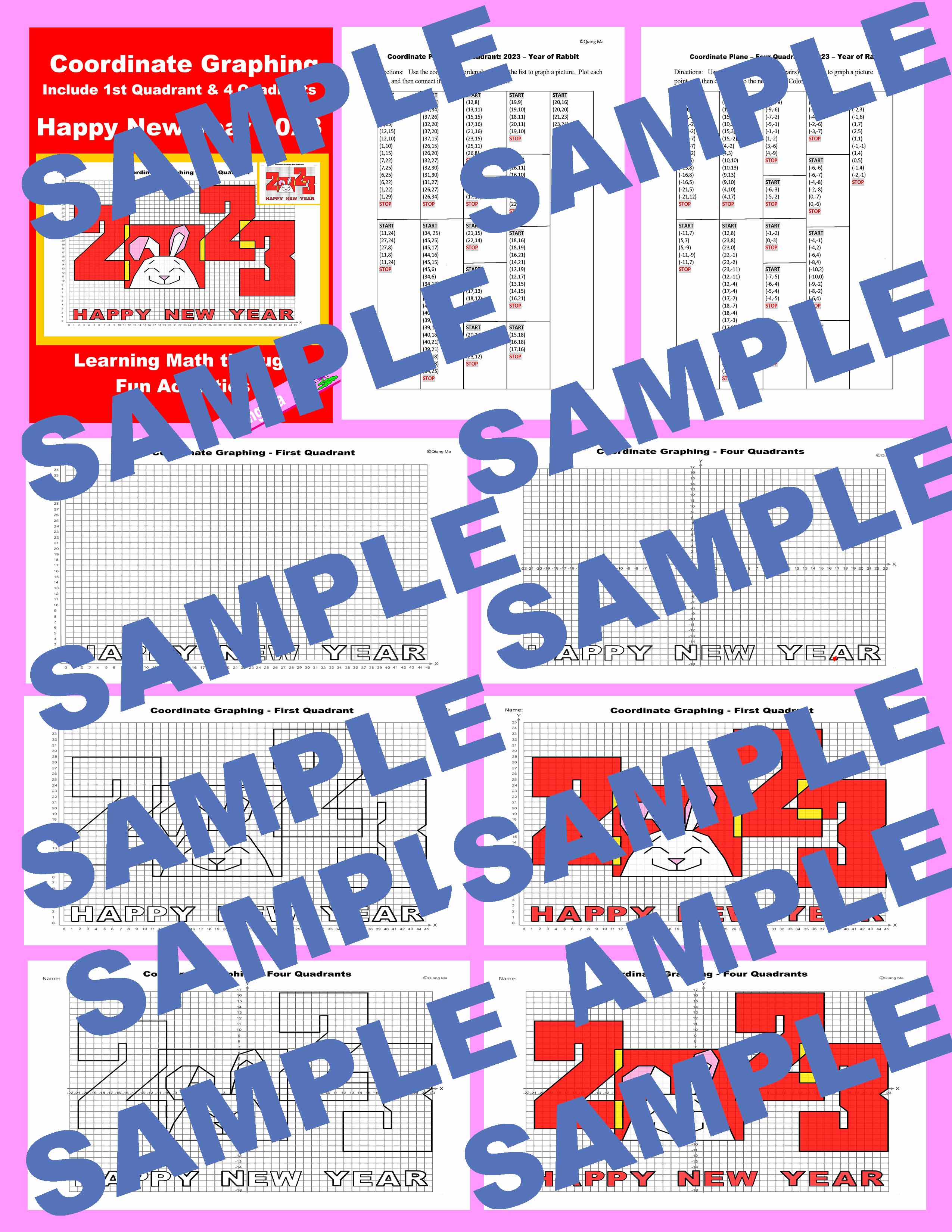 Happy New Year Coordinate Graphing Picture- 2023 2 in 1 Bundle - Classful